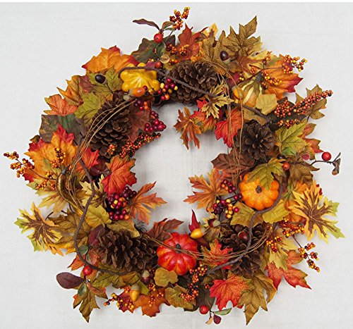 30 Inch Large Fall Harvest Wreath with Pumpkins, Acorns and Berries ...