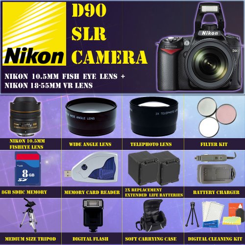 Nikon D90 SLR Digital Camera with Nikon 18-55mm VR Lens + Nikon 10.5mm ...