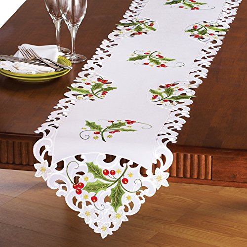 Collections Etc Holly Berry Christmas Table Topper Linens, - Want It All