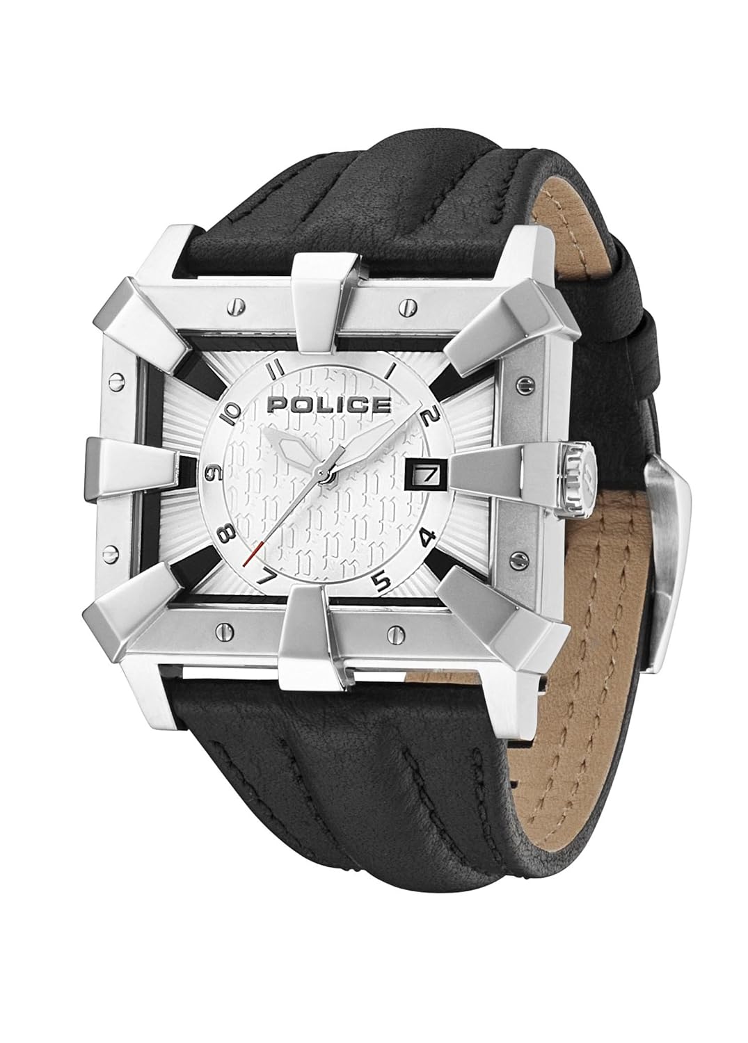 Police Men PL-13400JS/04 Defender Silver Dial Leather Date Watch ...