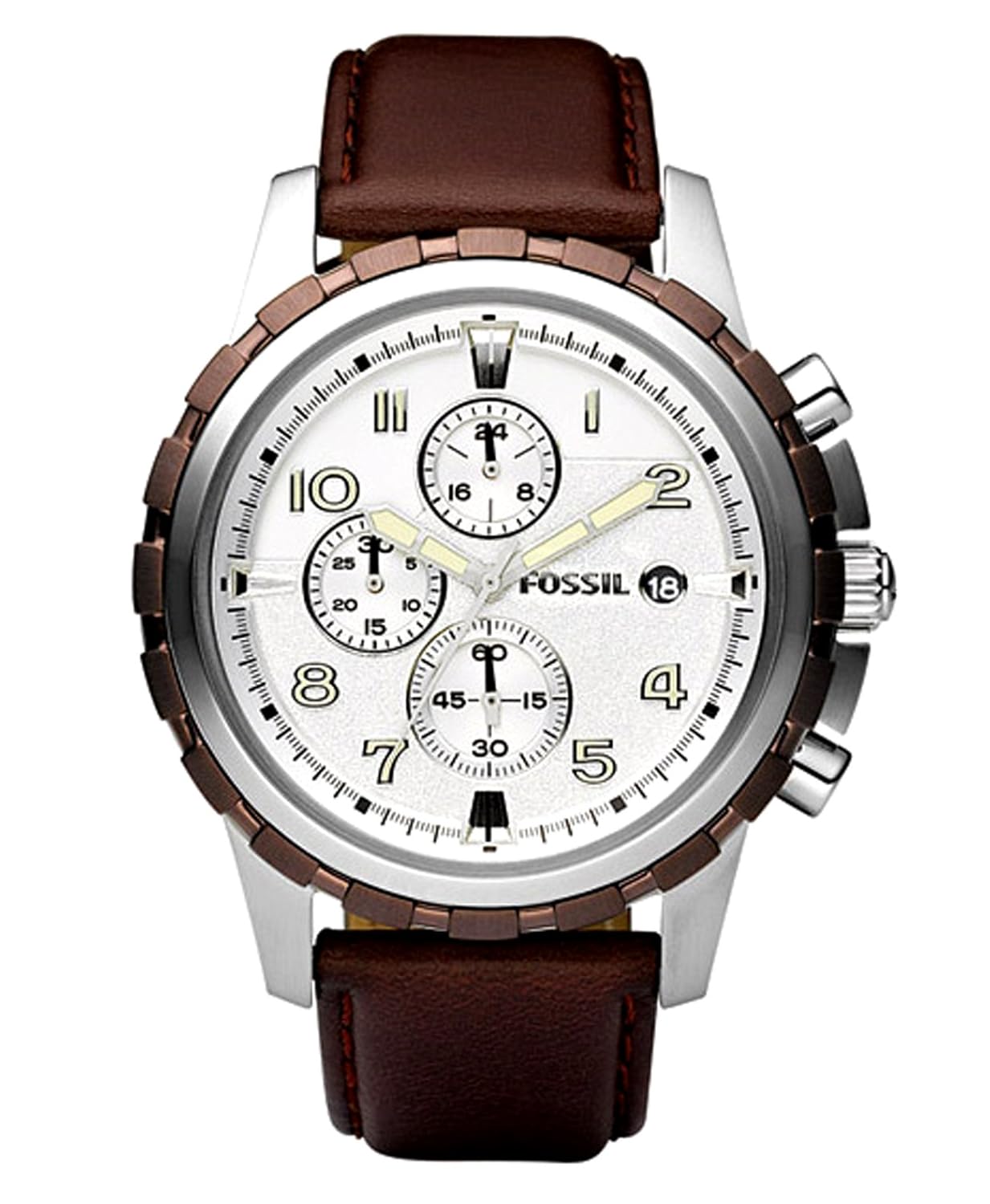 Fossil Men FS4543 Brown Leather Strap Silver Analog Dial Chronograph ...