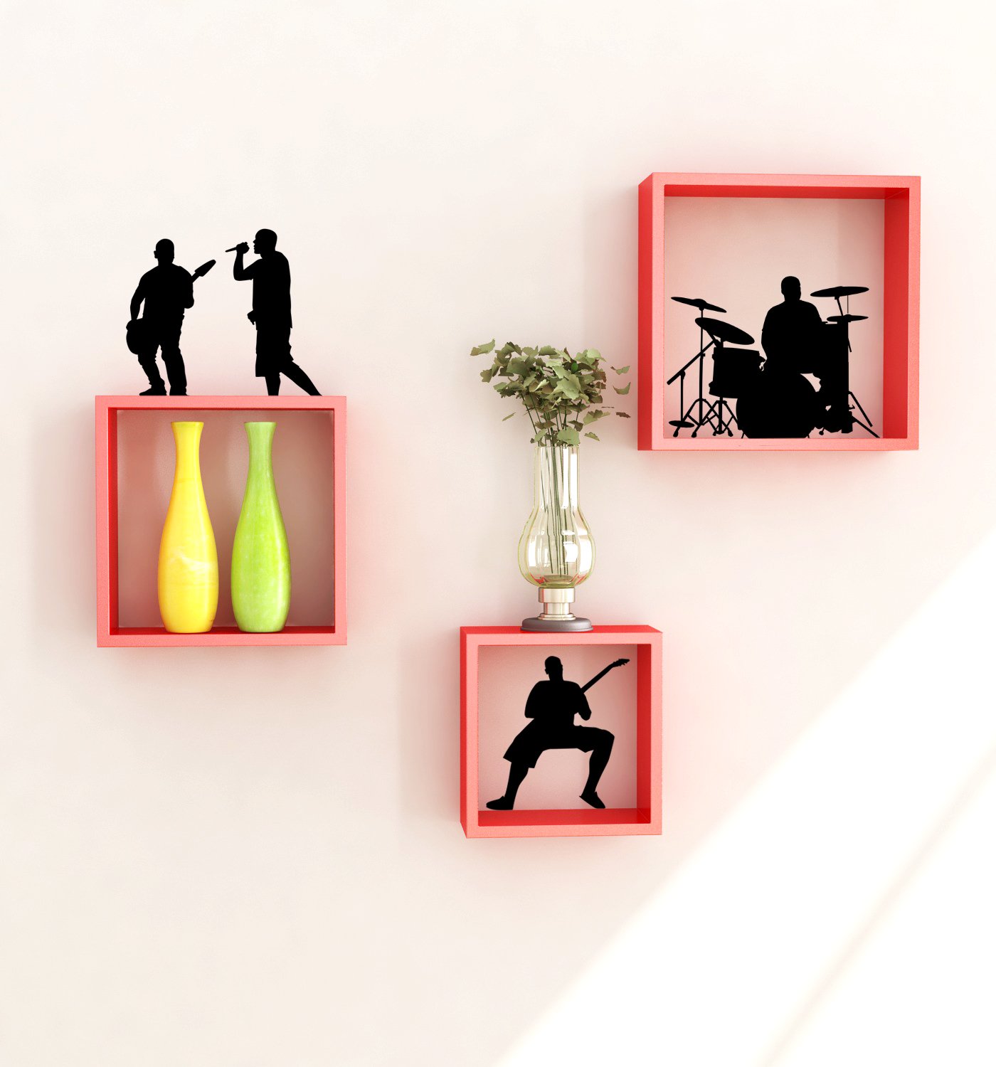 Home Sparkle Wooden Cube Shelves with Wall Stickers (Set of 3, Sh583 ...
