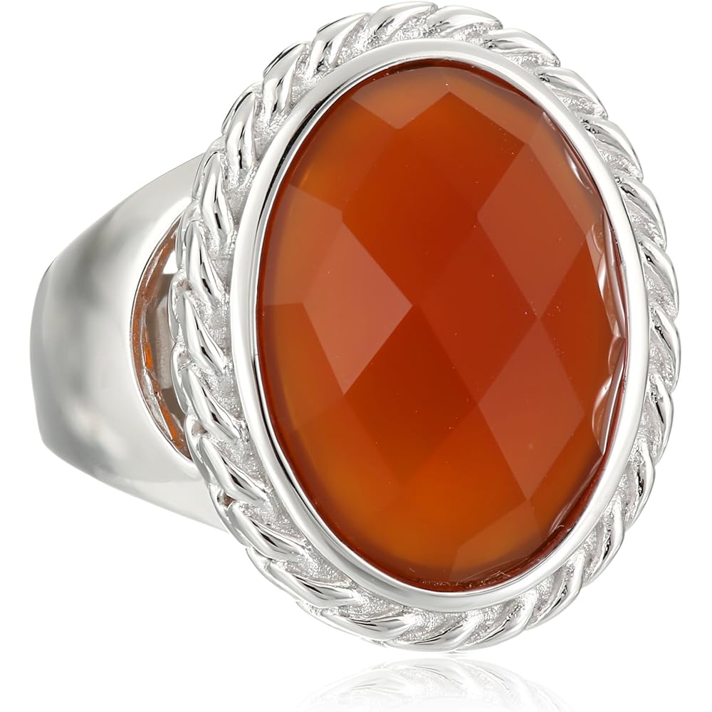 ELLE Jewelry 925 Sterling Silver with Oval-Cut Red Agate Ring | JewelryOwn