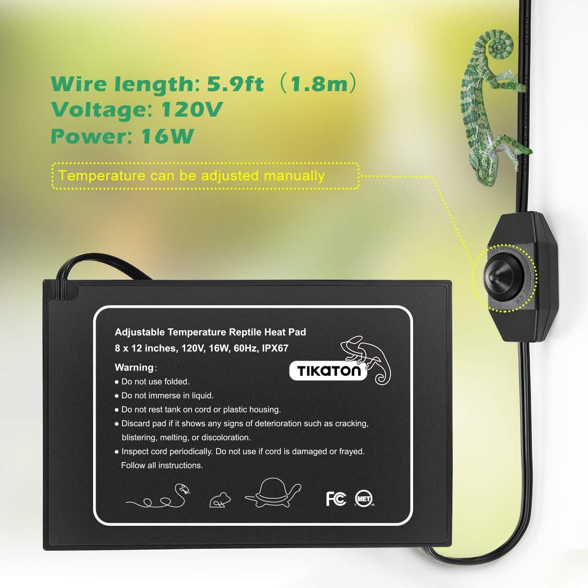 Tikaton Reptile Heat Pad Energy-Efficient Under Tank Heater Terrarium ...