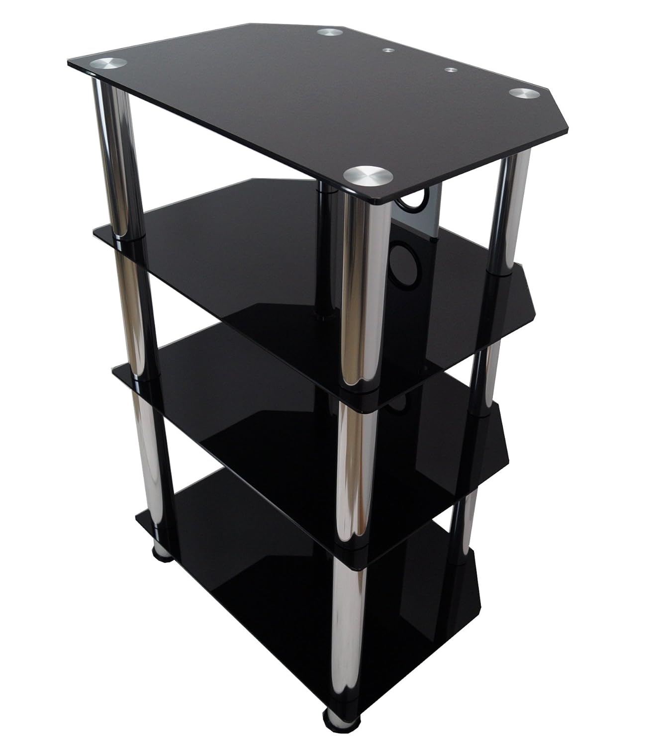 Black Glass Silver legs HI-FI Console TV stand 4 shelf Now Reduced | eBay