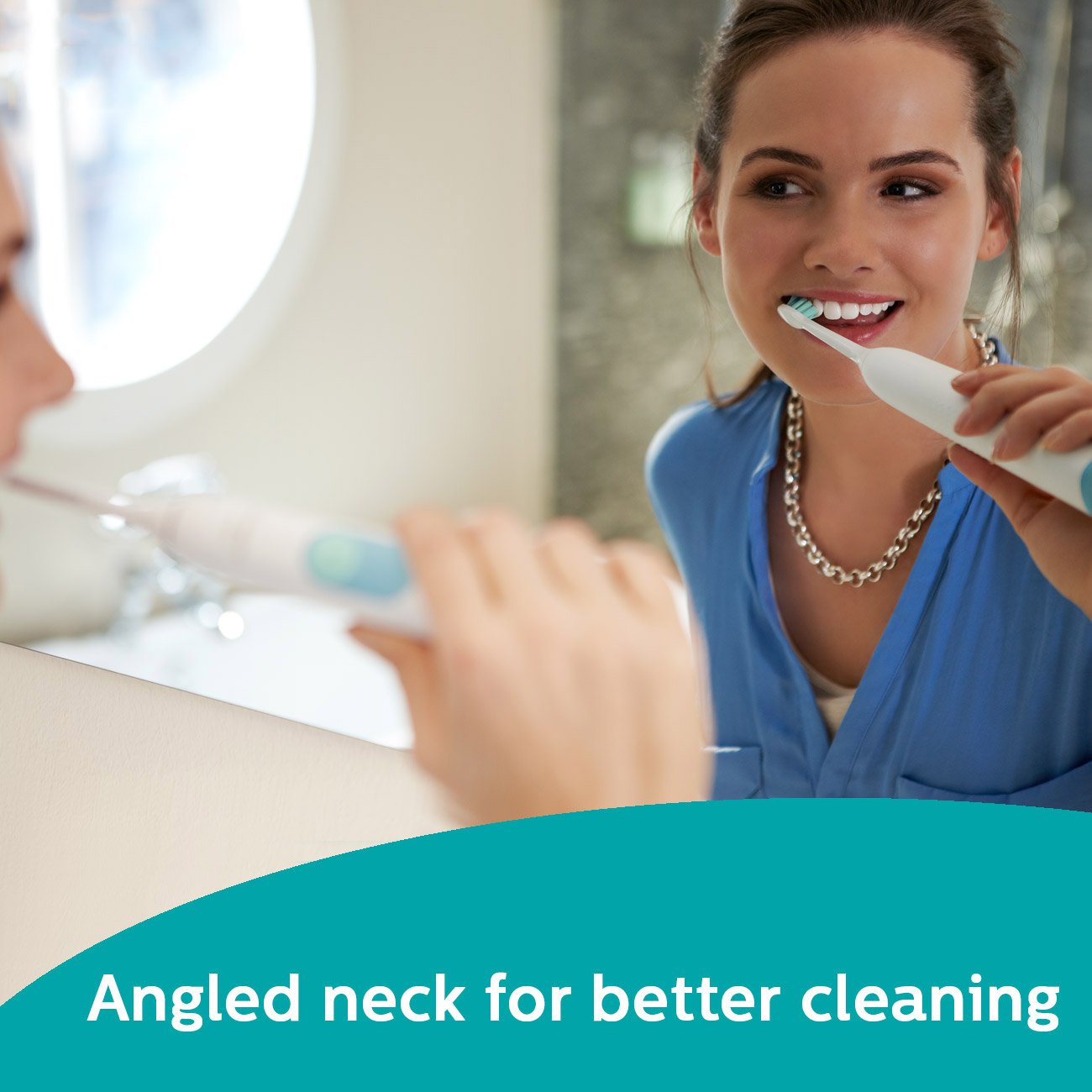 PsBattle: A woman posing for a toothbrush commercial, smiling, with a ...