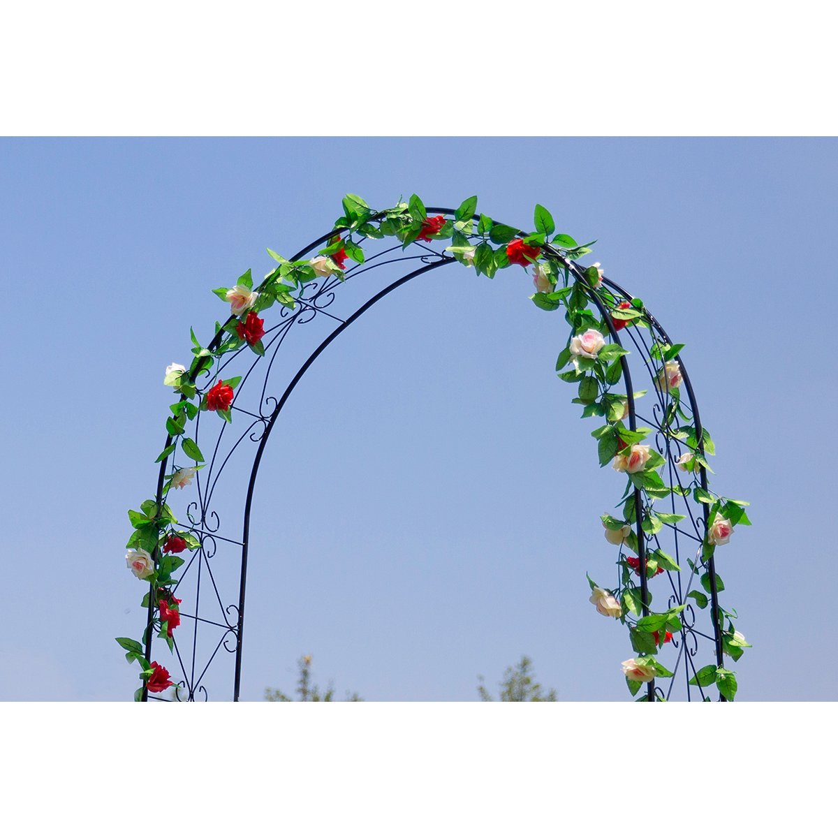 HollyHOME Decorative Metal Garden Arch, Sturdy Garden Arbor with Round ...