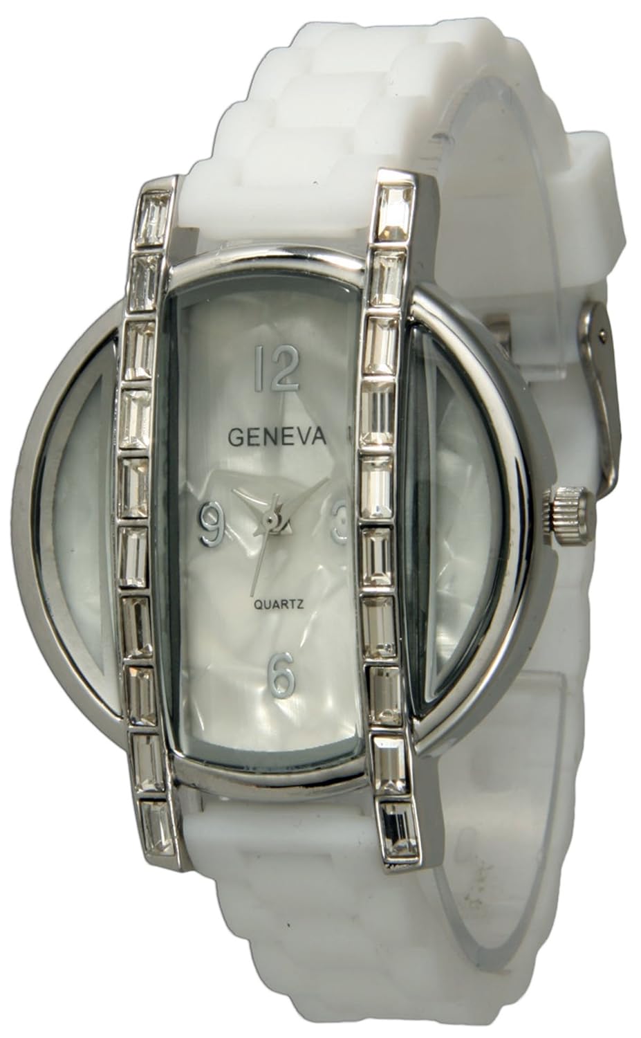 Geneva Silicone Strap Band Watch with Two Solid Bars of Rhinestones ...