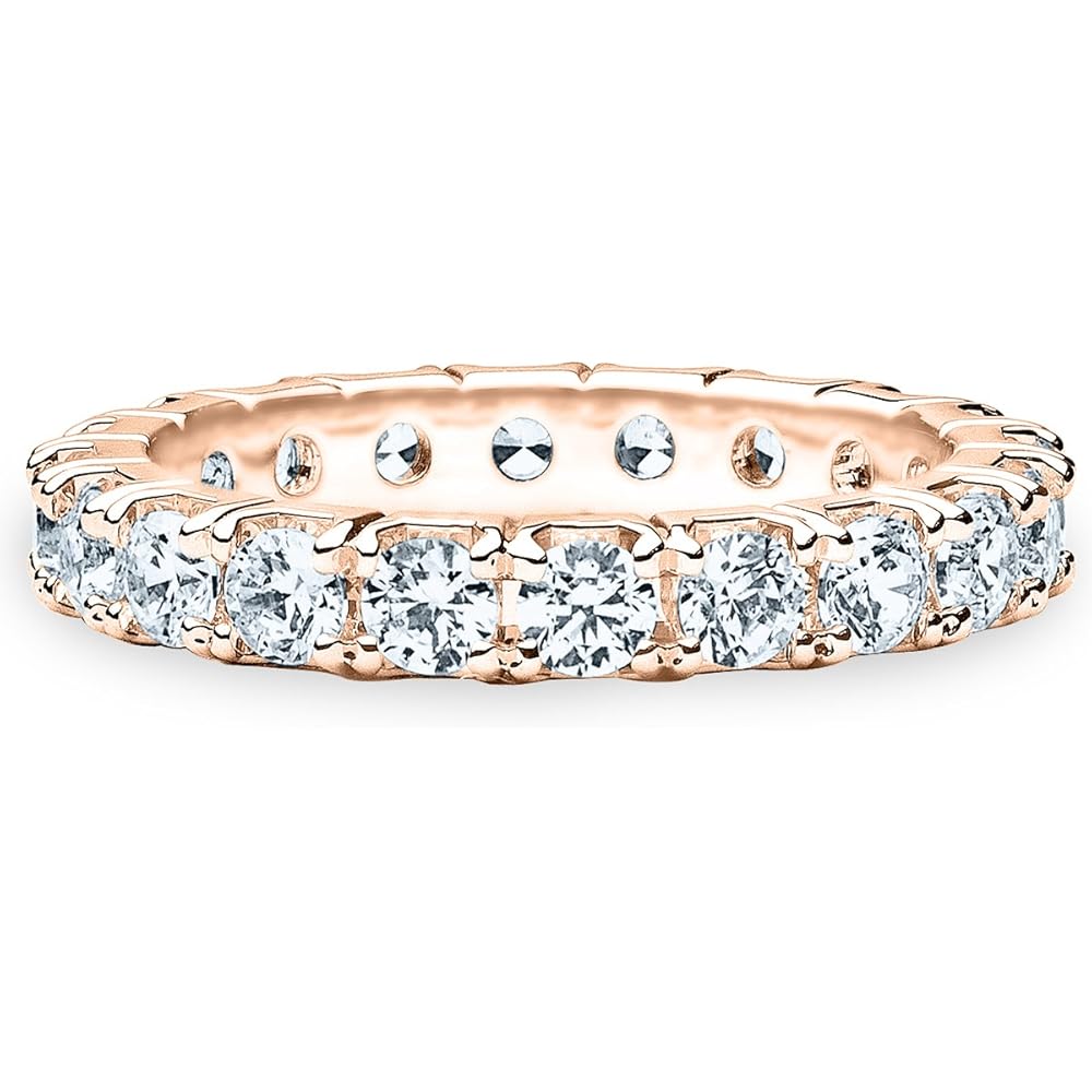 14K Rose Gold 2 cttw Round-Cut Diamond Split Prong Set Eternity Band ...