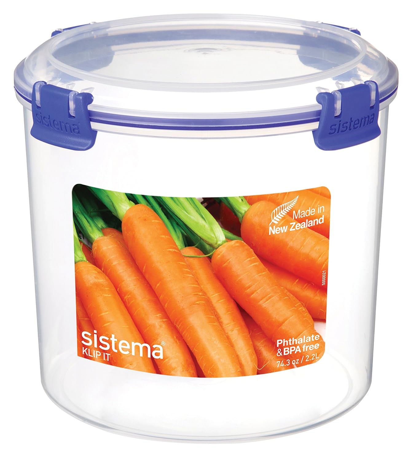 Sistema KLIP IT Round Food Storage Container, 2.2 L - Clear with Blue ...