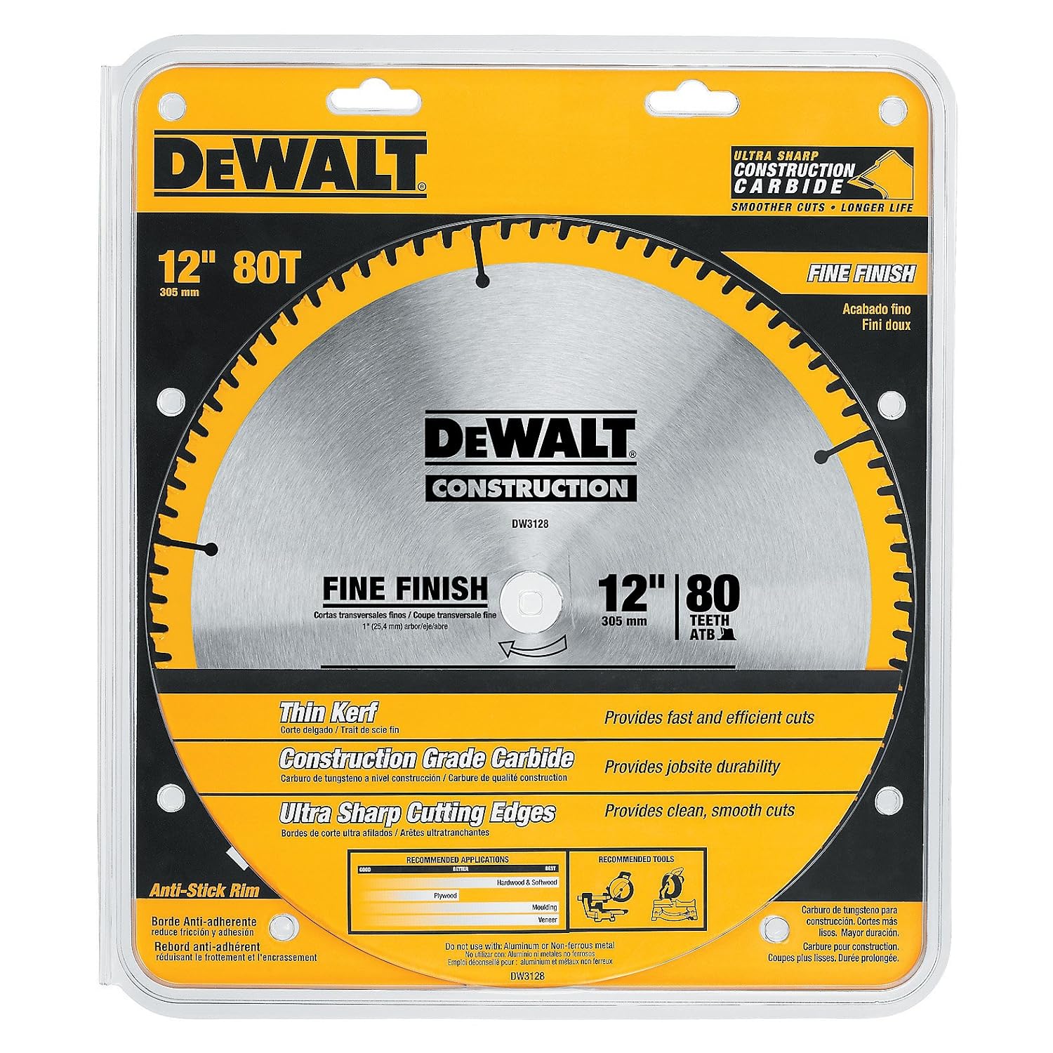 Dewalt 12-Inch Miter Saw Blade Crosscutting 100-Tooth (Dw72100Pt) at ...