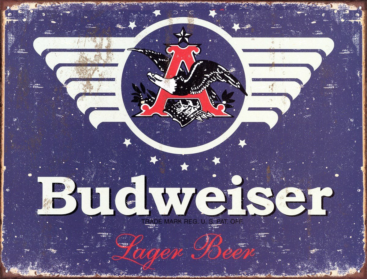 New Budweiser 1936 Logo Tin Sign Beer Vintage Looking Label Bud Light ...