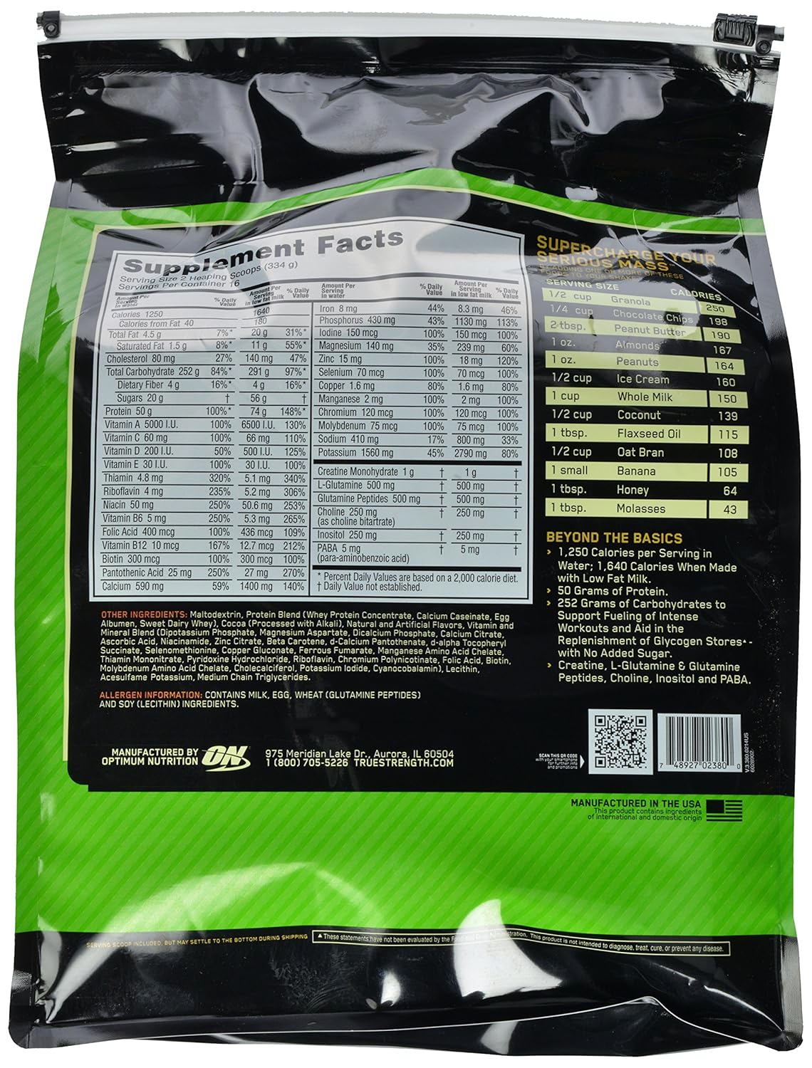 Optimum Nutrition Serious Mass Weight Gainer Protein Carb Powder Drink ...